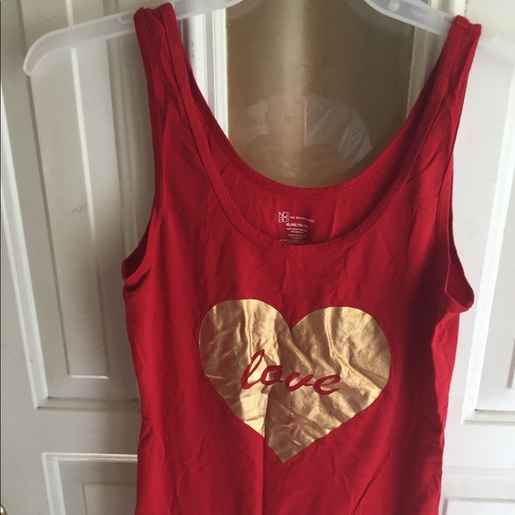 Tops | Red Tank Top With Gold Heart | Poshmark
